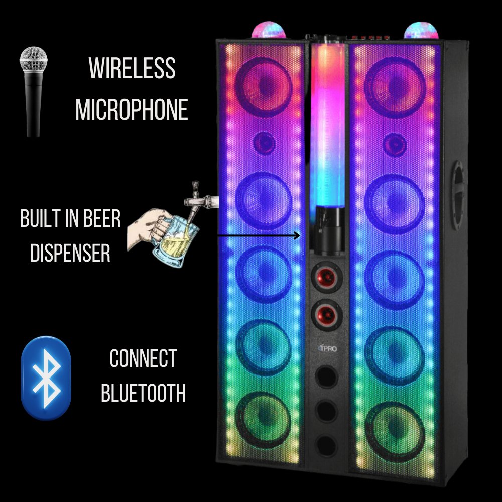 Bluetooth Party Speaker with Wireless Mic & Beer Dispenser
